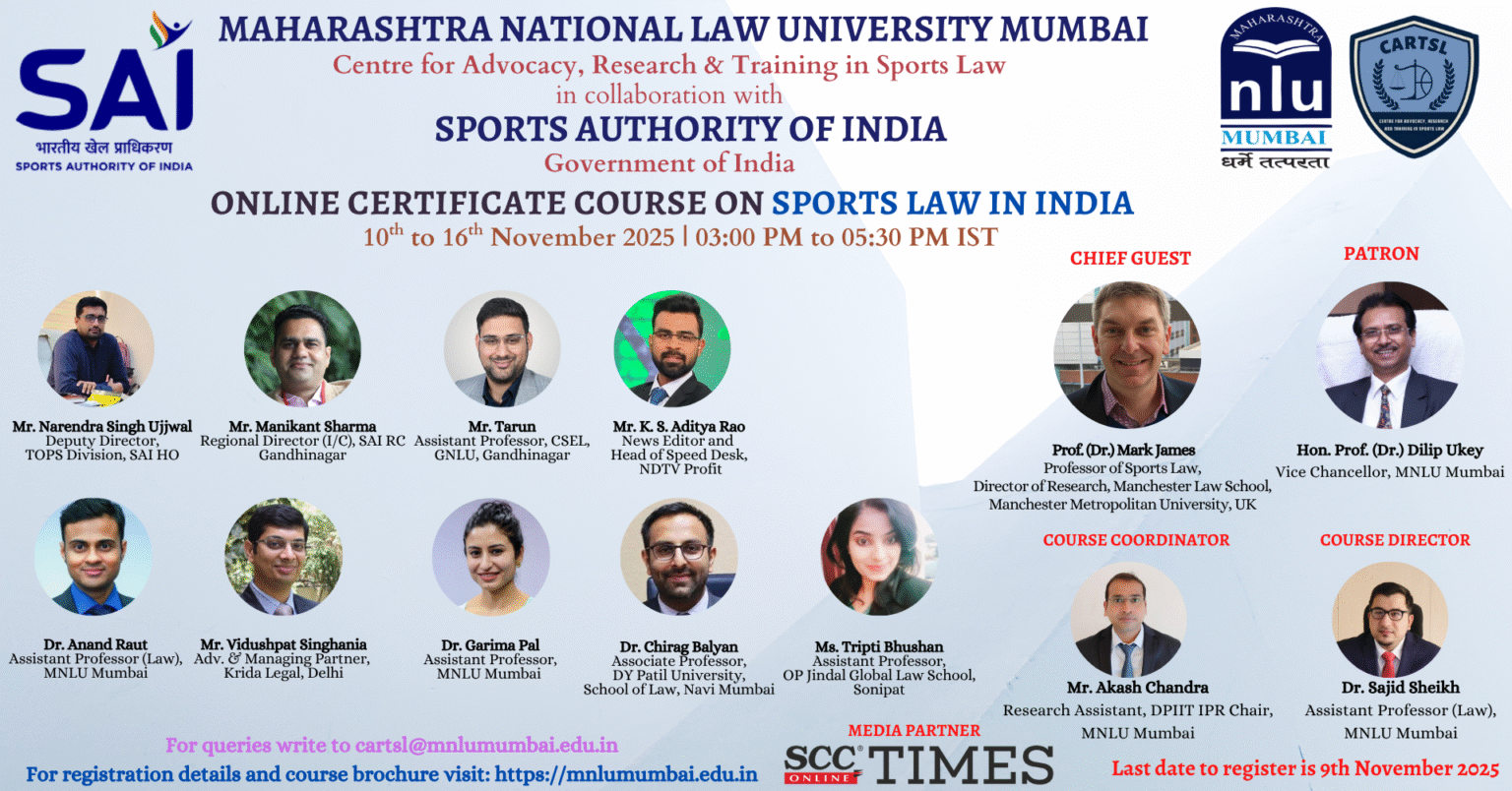 Online Certificate Course on Sports Law in India organized by MNLU ...